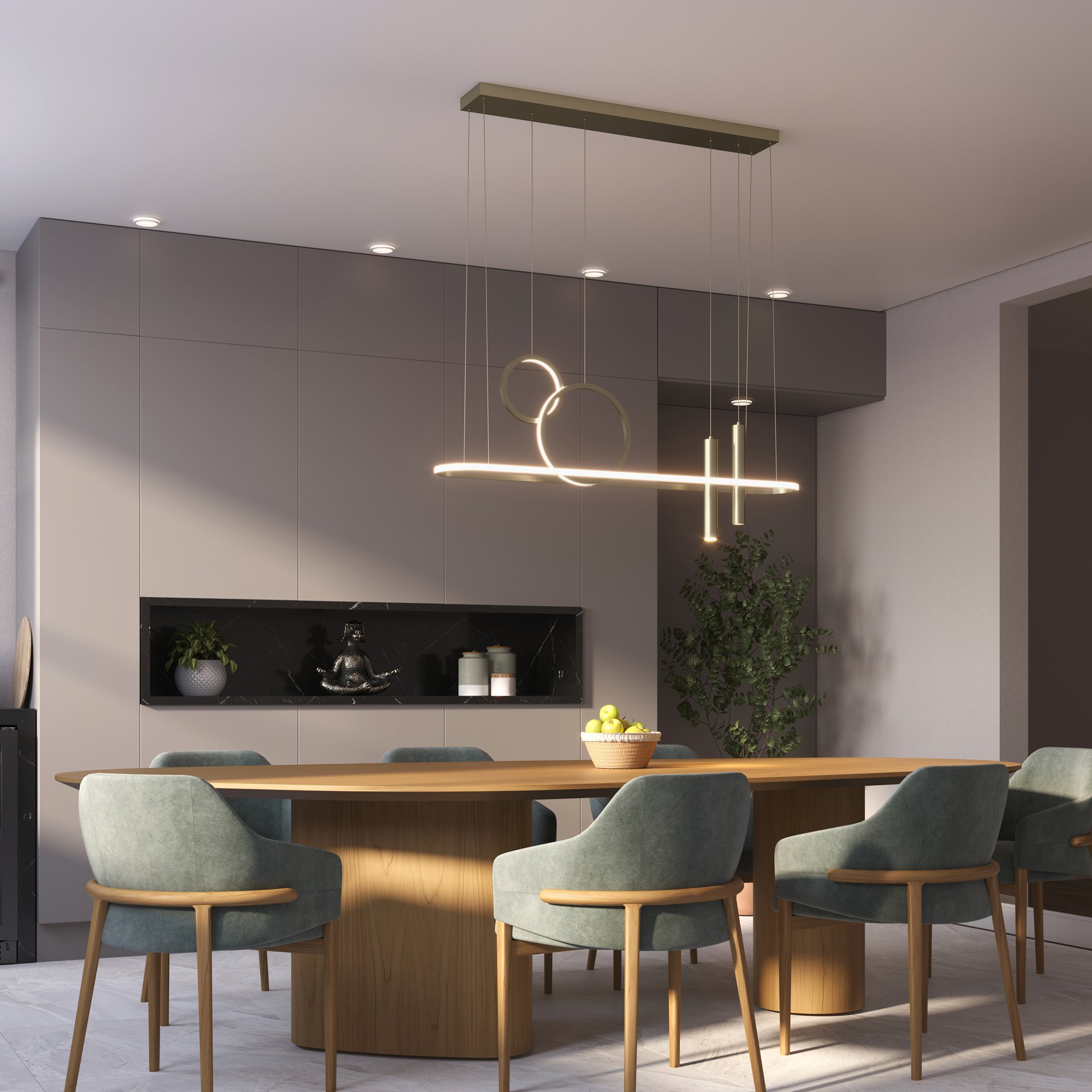 Lustre Pendente Moderno Gotham Tubos com Aros de LED